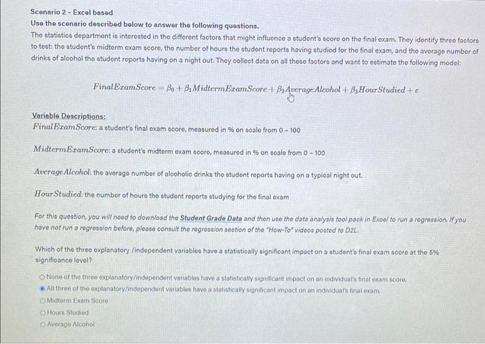 Solved Scenario 2 - Excel based Use the scenario described | Chegg.com