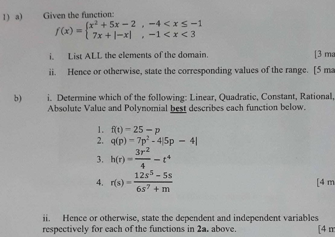 Solved Given the function: f(x)={x2+5x−27x+∣−x∣,−4 | Chegg.com