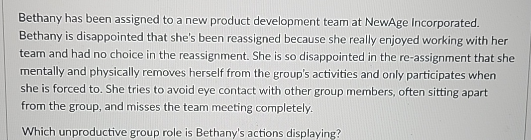 Solved Bethany has been assigned to a new product | Chegg.com