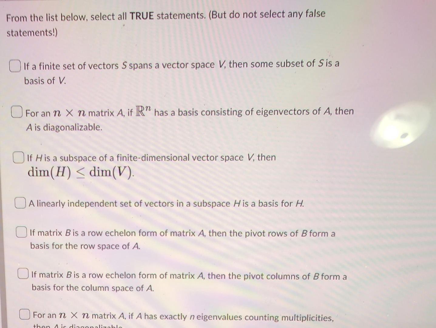 Solved From the list below, select all TRUE statements. (But | Chegg.com