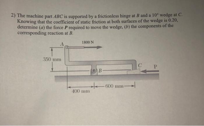 Solved 2) The machine part ABC is supported by a | Chegg.com