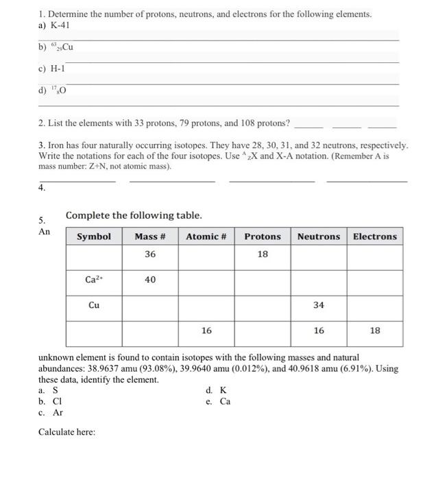 Solved 1. Determine the number of protons, neutrons, and | Chegg.com