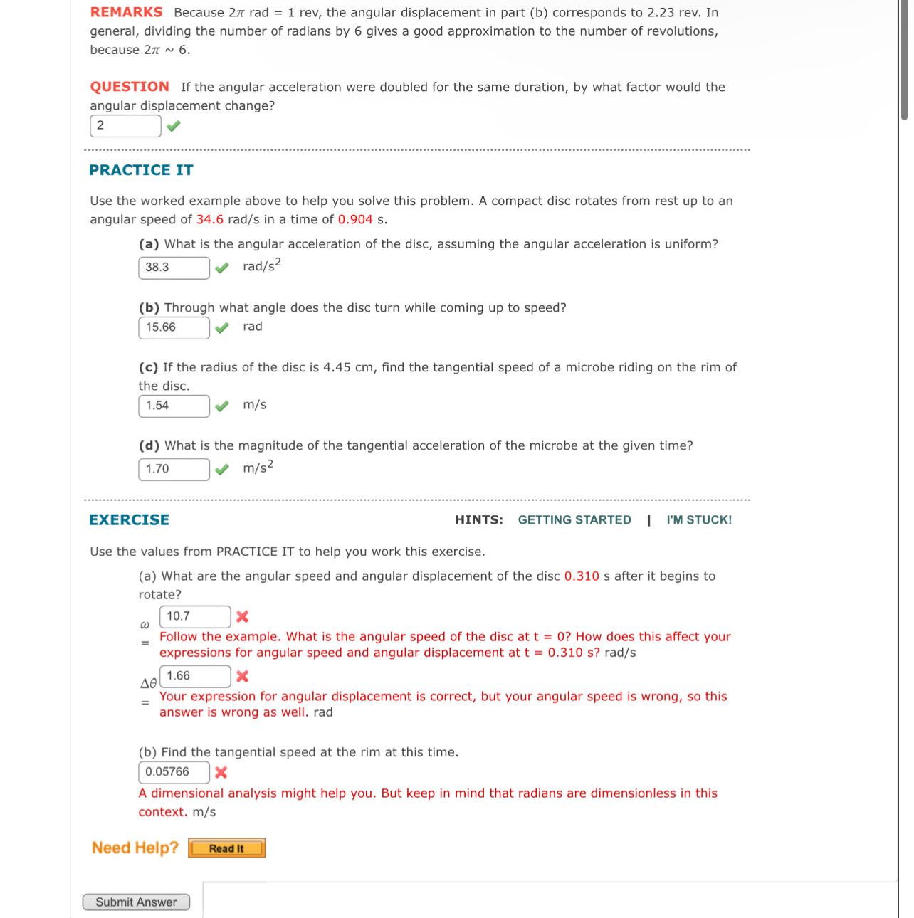 Solved REMARKS Because 2π ﻿rad =1rev, the angular | Chegg.com