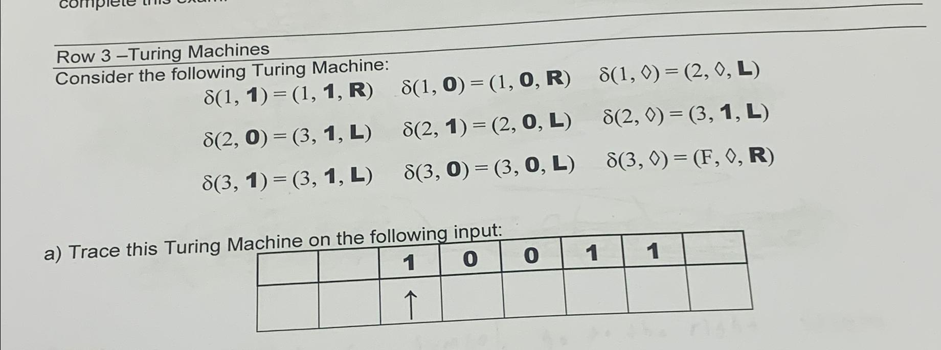 Solved Row 3-Turing MachinesConsider the following Turing | Chegg.com