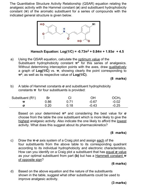 The Quantitative Structure Activity Relationship | Chegg.com