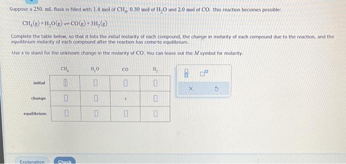 Solved CH4( g)+H2O(g)⇌CO(g)+3H2( g) Complete the table | Chegg.com