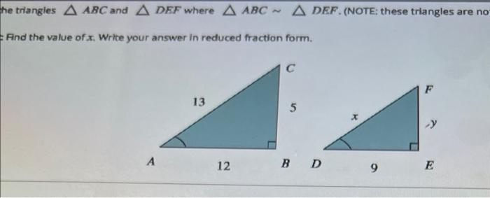 Solved he triangles ABC and DEF where ABC∼ DEF. (NOTE; | Chegg.com