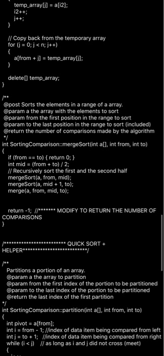 Part 1: You must modify each sorting function to | Chegg.com