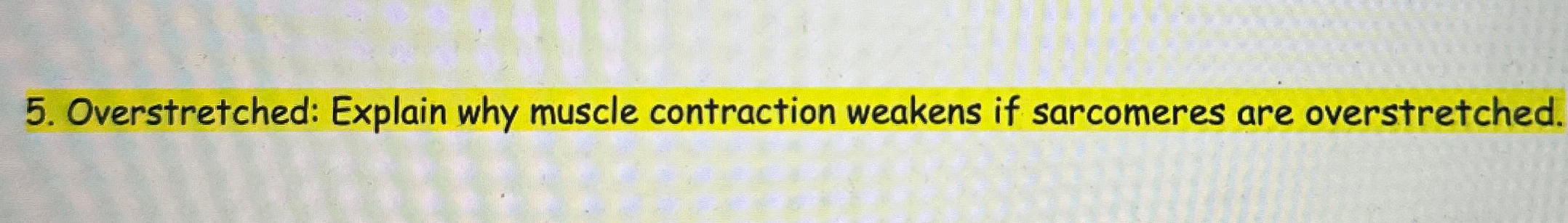 Solved Overstretched: Explain why muscle contraction weakens | Chegg.com
