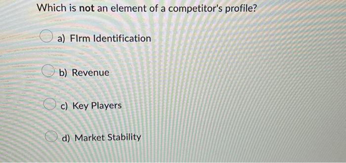 Solved Which is not an element of a competitor's profile? a) | Chegg.com
