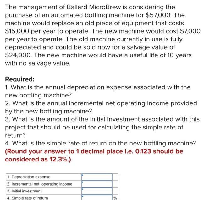 Solved The management of Ballard MicroBrew is considering | Chegg.com