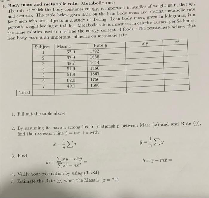 Solved 5. Body mass and metabolic rate. Metabolic rate The | Chegg.com