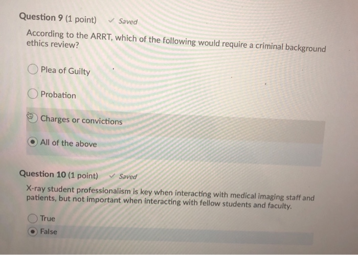 Question 9 (1 point) Saved According to the ARRT, | Chegg.com