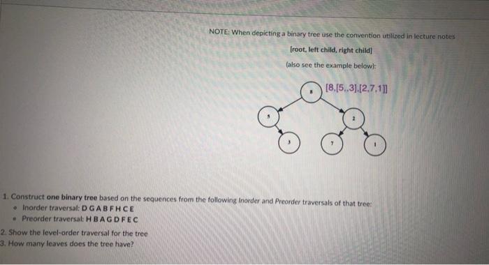 Solved NOTE: When depicting a binary tree use the convention | Chegg.com