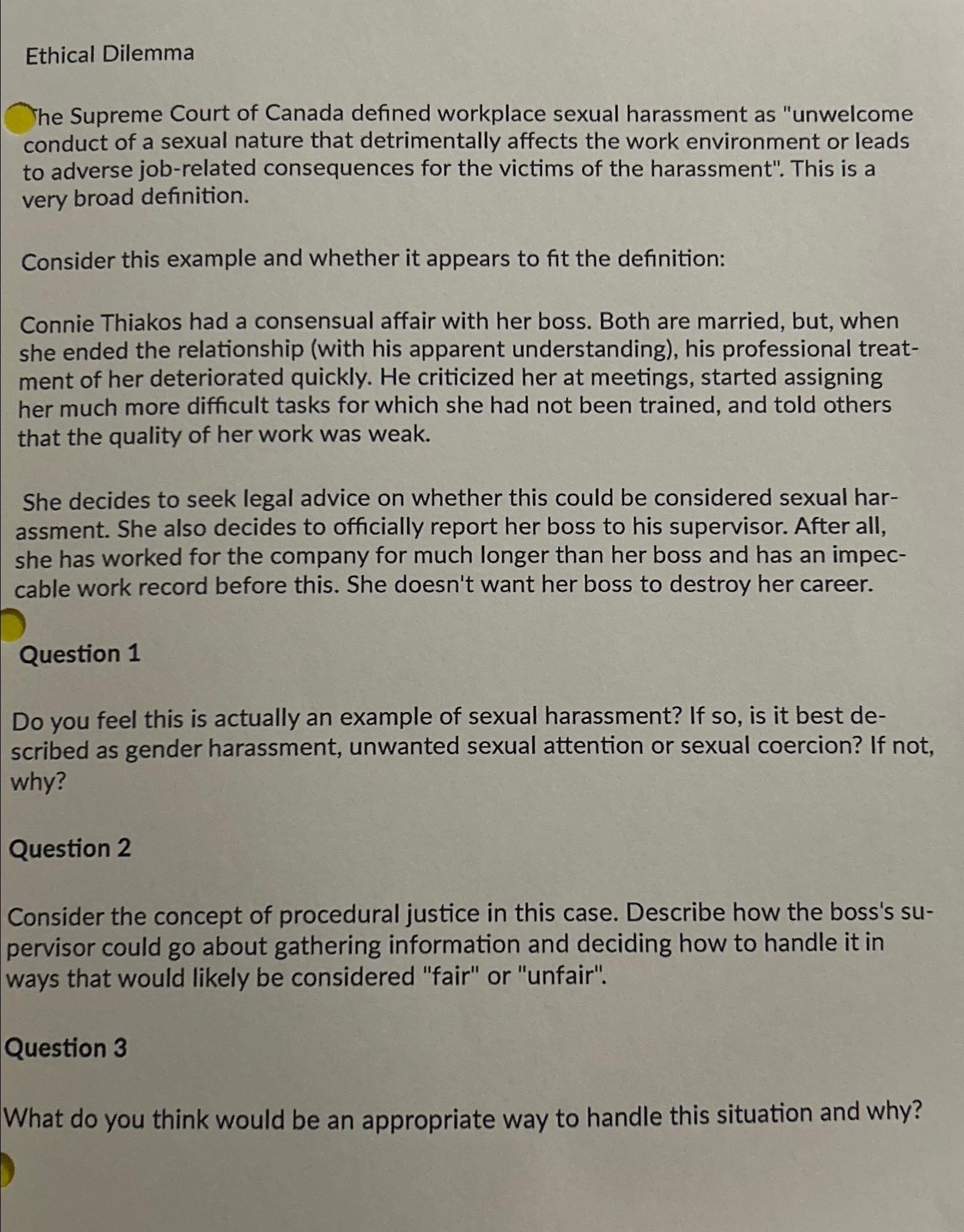 Solved Ethical DilemmaThe Supreme Court of Canada defined | Chegg.com