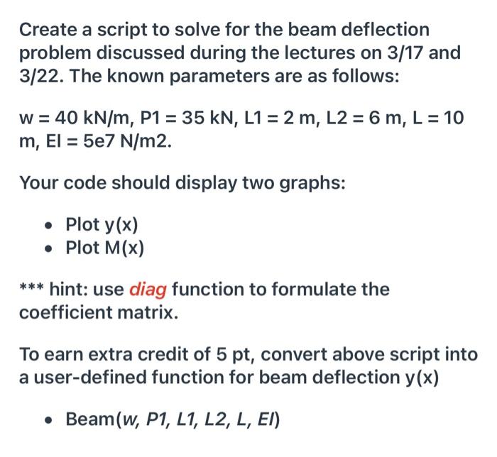 Solved Create A Script To Solve For The Beam Deflection