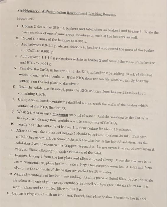 Stoichiometry: A Precipitation Reaction and Limiting | Chegg.com