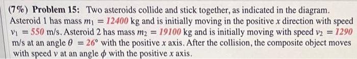 Solved (7\%) Problem 15: Two asteroids collide and stick | Chegg.com