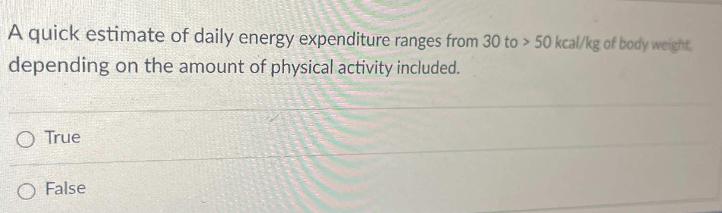 Solved A quick estimate of daily energy expenditure ranges | Chegg.com