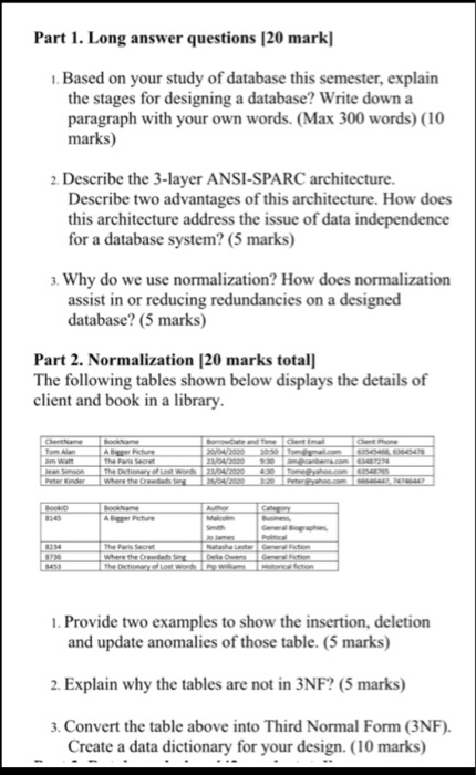 Solved Part 1. Long answer questions [20 mark] 1. Based on | Chegg.com