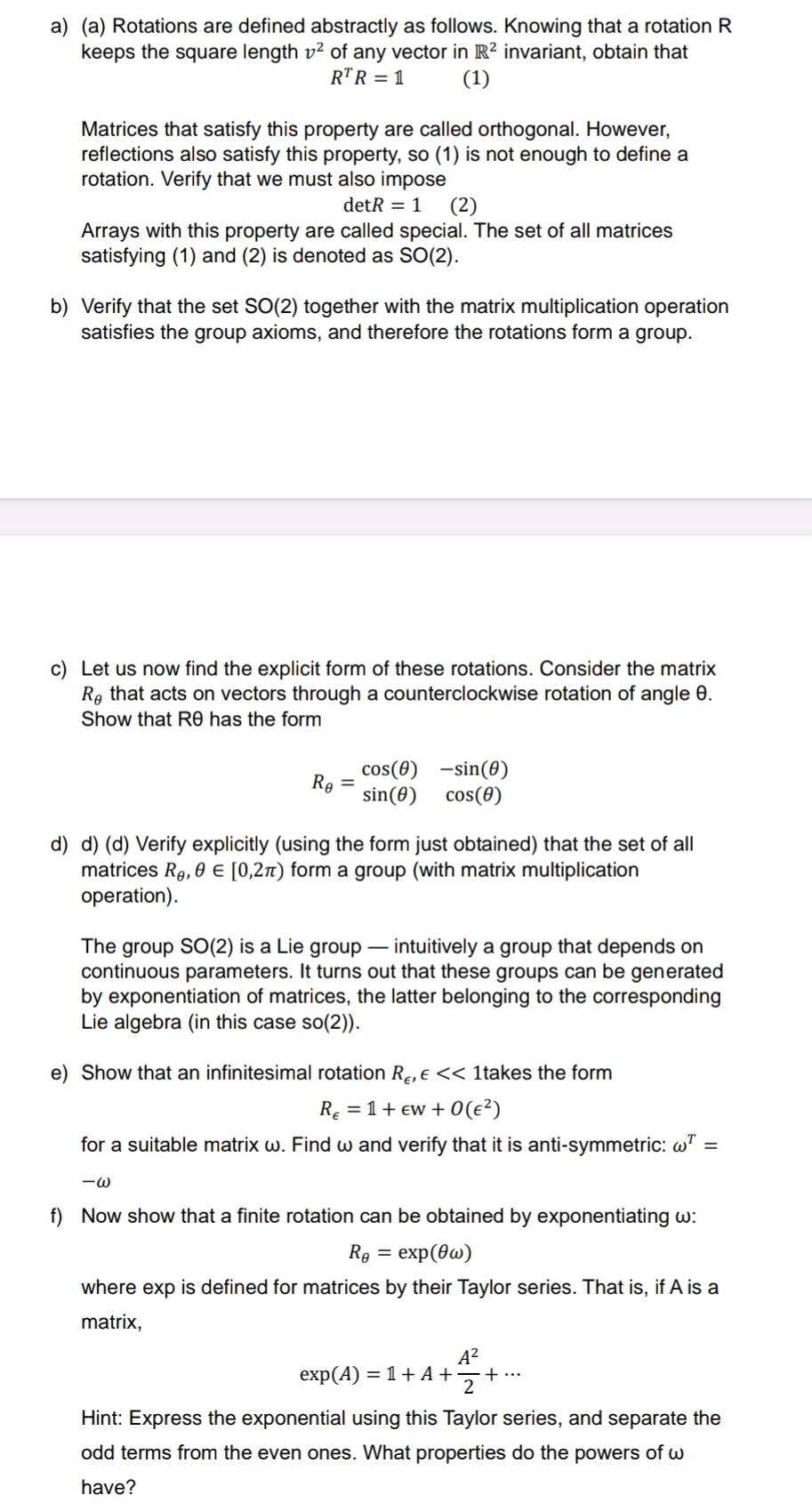 Solved a) (a) Rotations are defined abstractly as follows. | Chegg.com