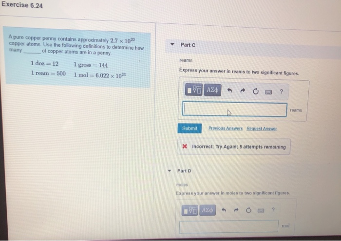 Solved Exercise 6.24 Part A A pure copper penny contains | Chegg.com
