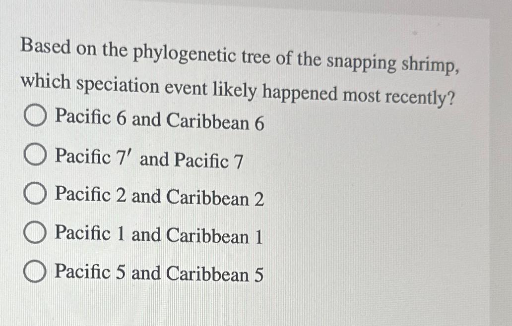 Solved Based on the phylogenetic tree of the snapping | Chegg.com