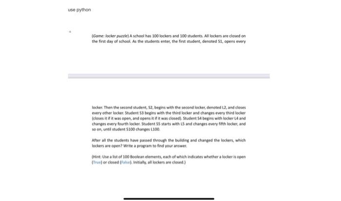 Solved (Gome: locker puzzle) A school has 100 lockers and | Chegg.com