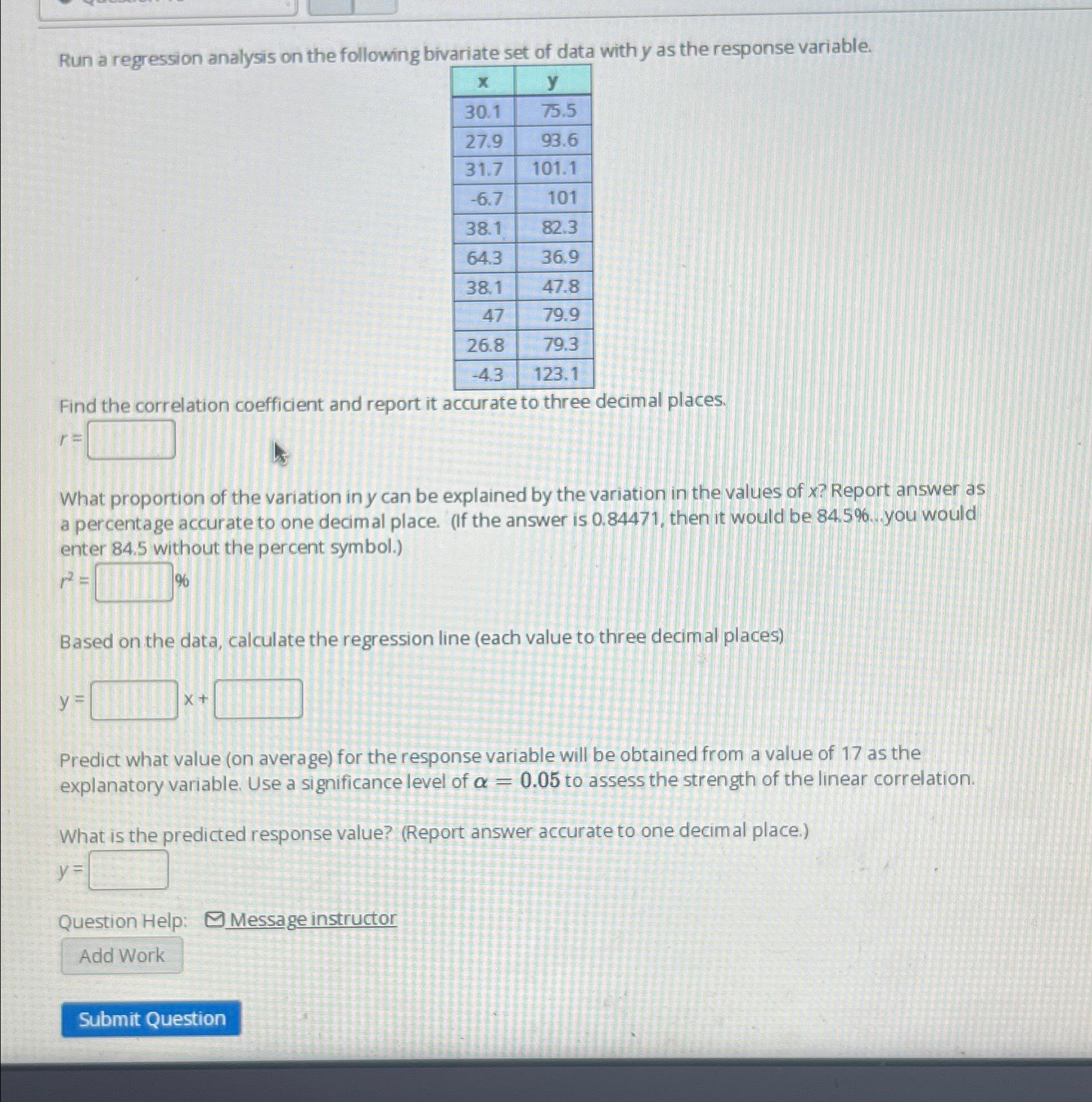 Solved Run a regression analysis on the following bivariate | Chegg.com