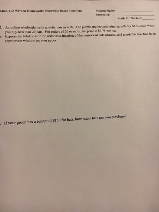 Solved Math 112 Written Homework: Piecewise-linear Functions | Chegg.com