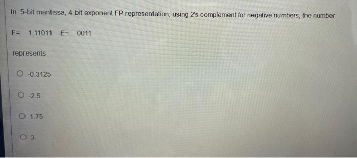 Solved In 5-bit mantissa, 4-bit exponent FP representation, | Chegg.com