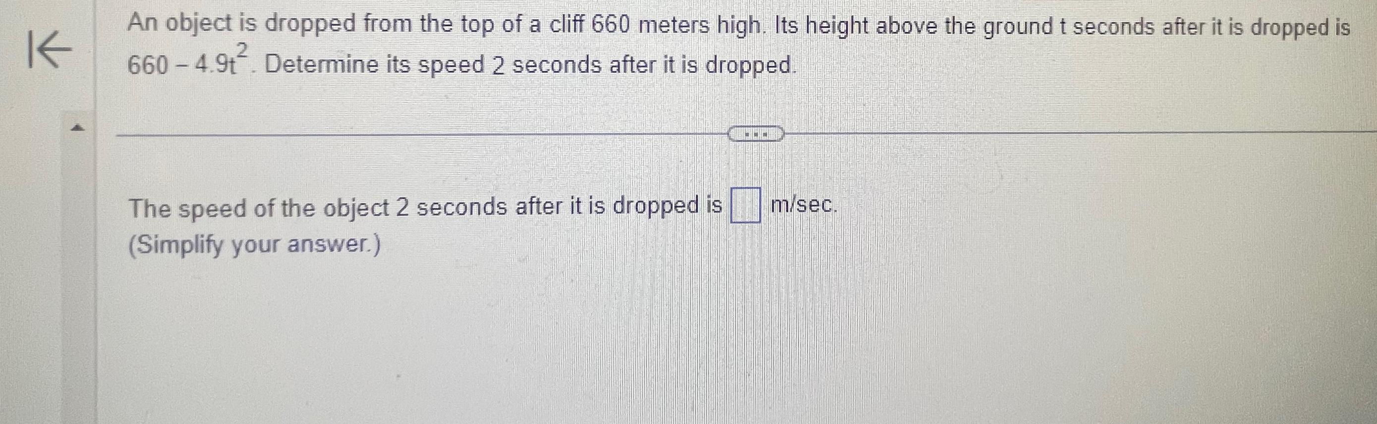 Solved An object is dropped from the top of a cliff 660 | Chegg.com