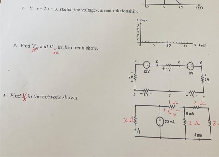 2. If v=2i+3, sketch the voltage-current | Chegg.com