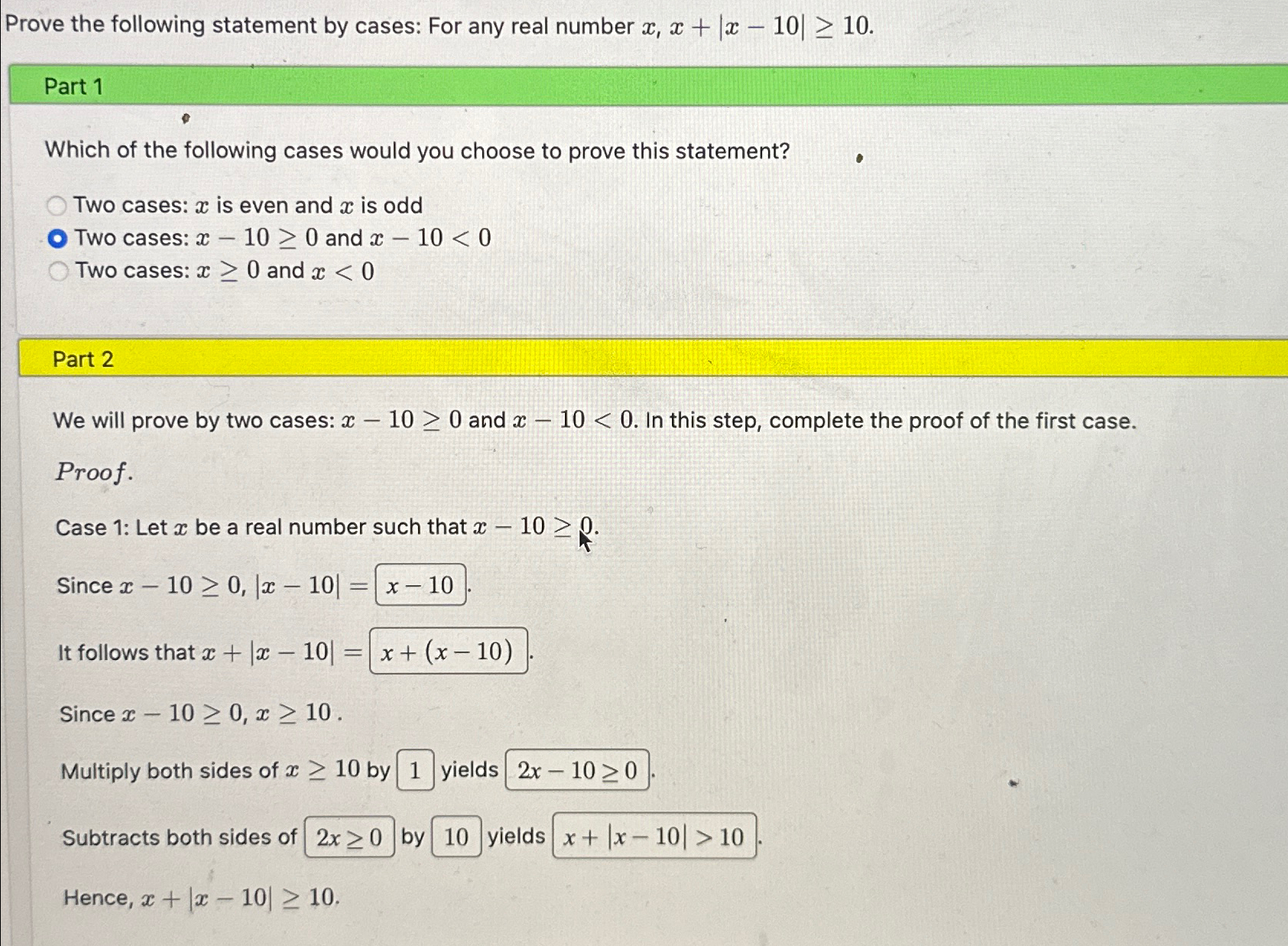 Solved Prove the following statement by cases: For any real | Chegg.com