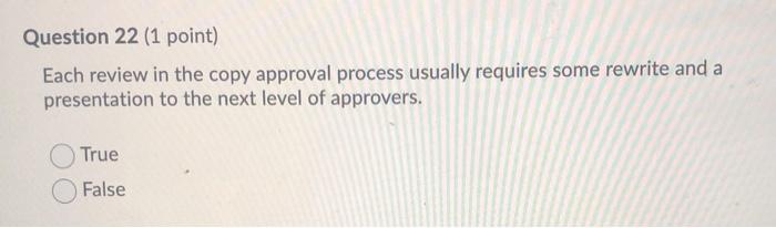Solved Question 22 (1 point) Each review in the copy | Chegg.com