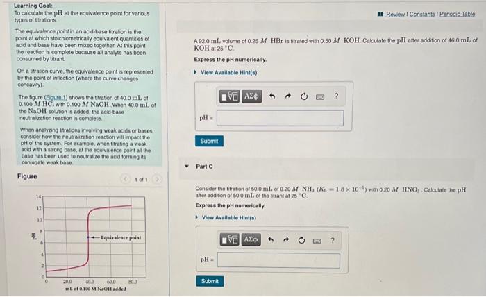 Solved A Review Part A Learning Goal: To calculate the pH at | Chegg.com