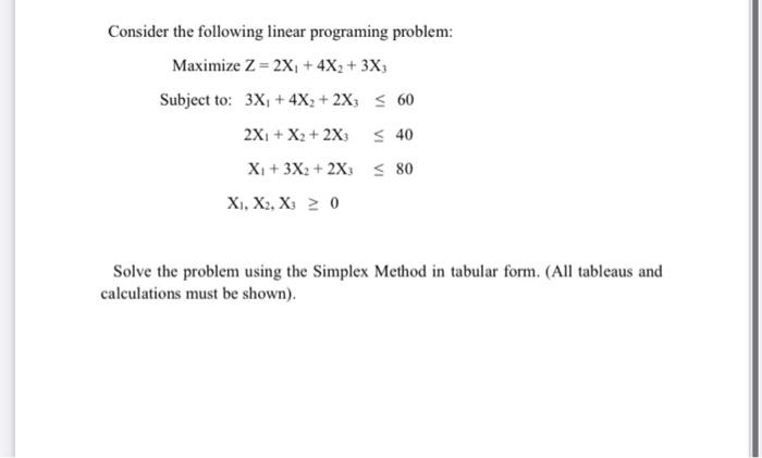 Solved Consider The Following Linear Programing Problem