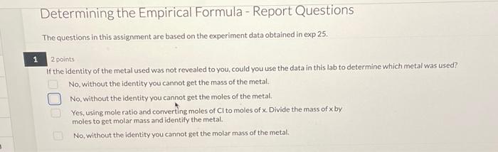 1 Determining the Empirical Formula - Report | Chegg.com