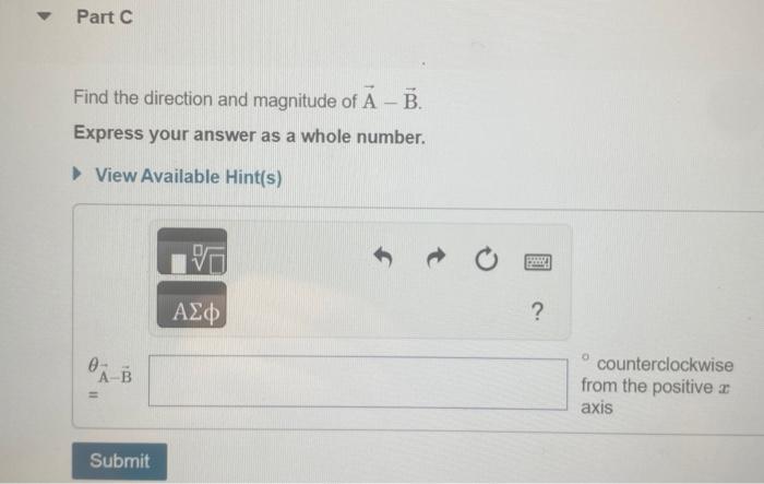 Solved Vector A points in the negative y direction and has a | Chegg.com