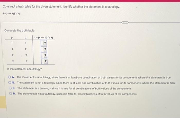 Solved Construct a truth table for the given statement. | Chegg.com
