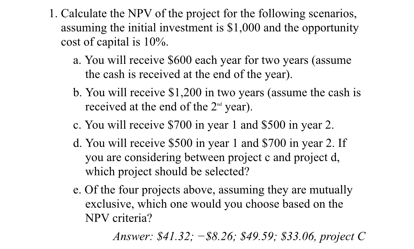 Solved Calculate the NPV of the project for the following | Chegg.com