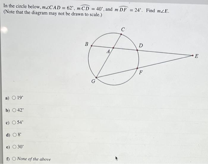 Solved In the circle below, \( m \angle C A D=62^{\circ}, m | Chegg.com