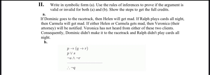 a. II. Write in symbolic form (a). Use the rules of | Chegg.com