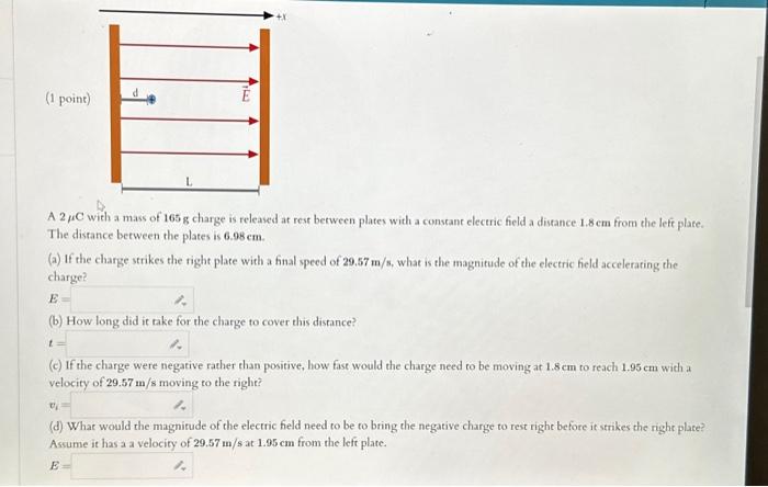 Solved A 2μC with a mass of 165 g charge is released at rest | Chegg.com