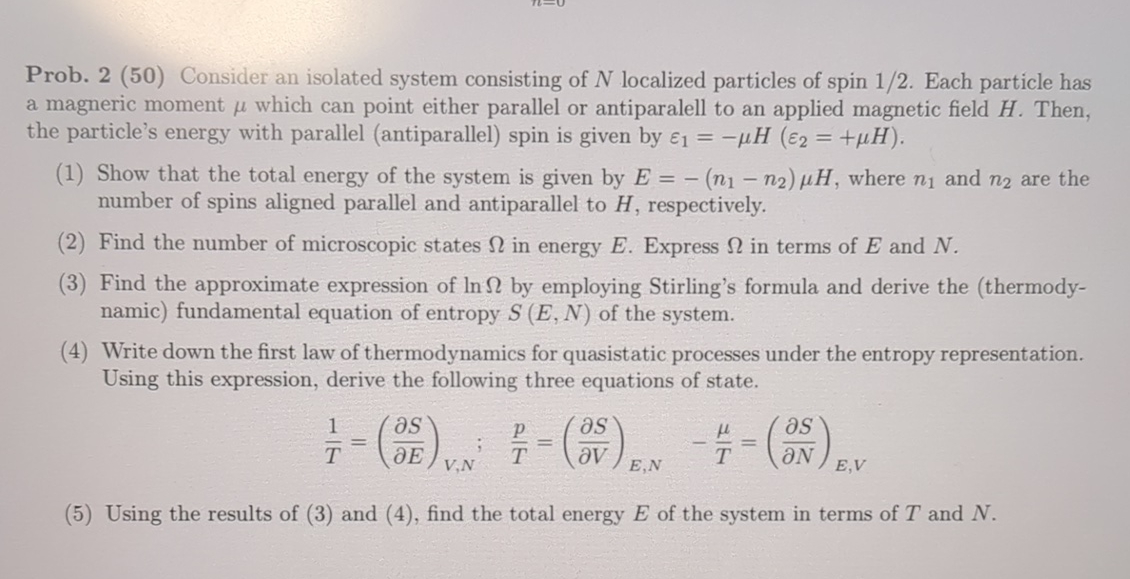 Solved Prob. 2 (50) ﻿Consider an isolated system consisting | Chegg.com