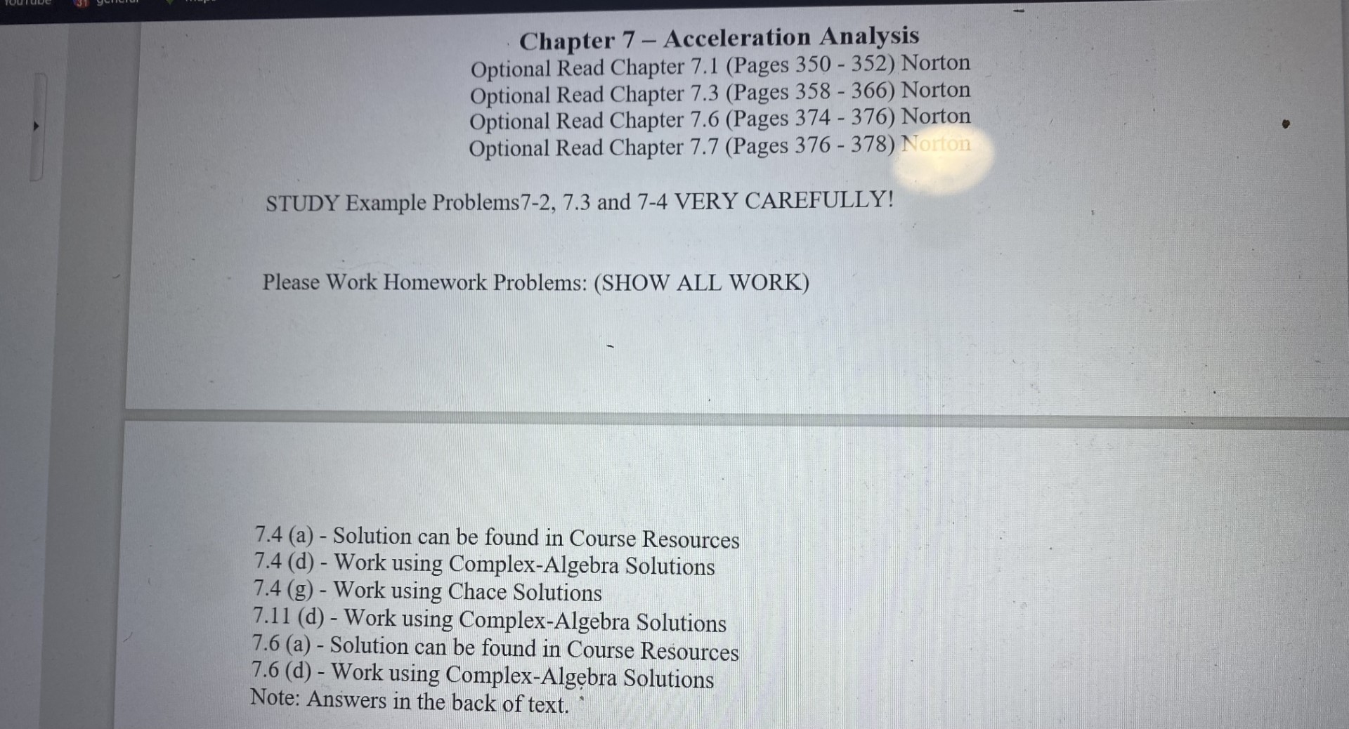 Chapter 7 - ﻿Acceleration AnalysisOptional Read | Chegg.com