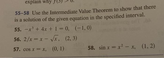 Solved explain why 55-58 Use the Intermediate Value Theorem | Chegg.com