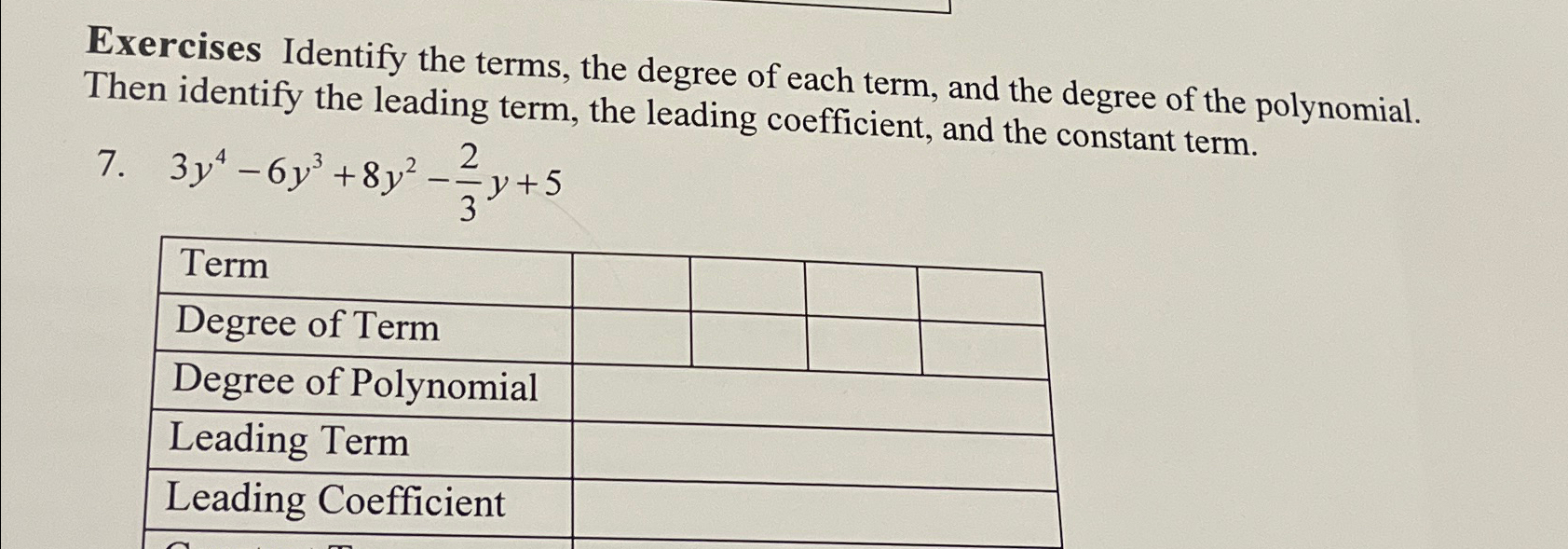 Solved Exercises Identify the terms, the degree of each | Chegg.com