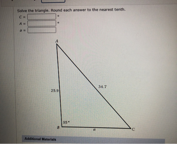 Solved Solve the triangle. Round each answer to the nearest | Chegg.com
