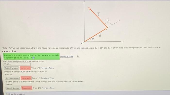 Solved 6 а 2 (8c3p17) The two vectors a and b in the figure | Chegg.com